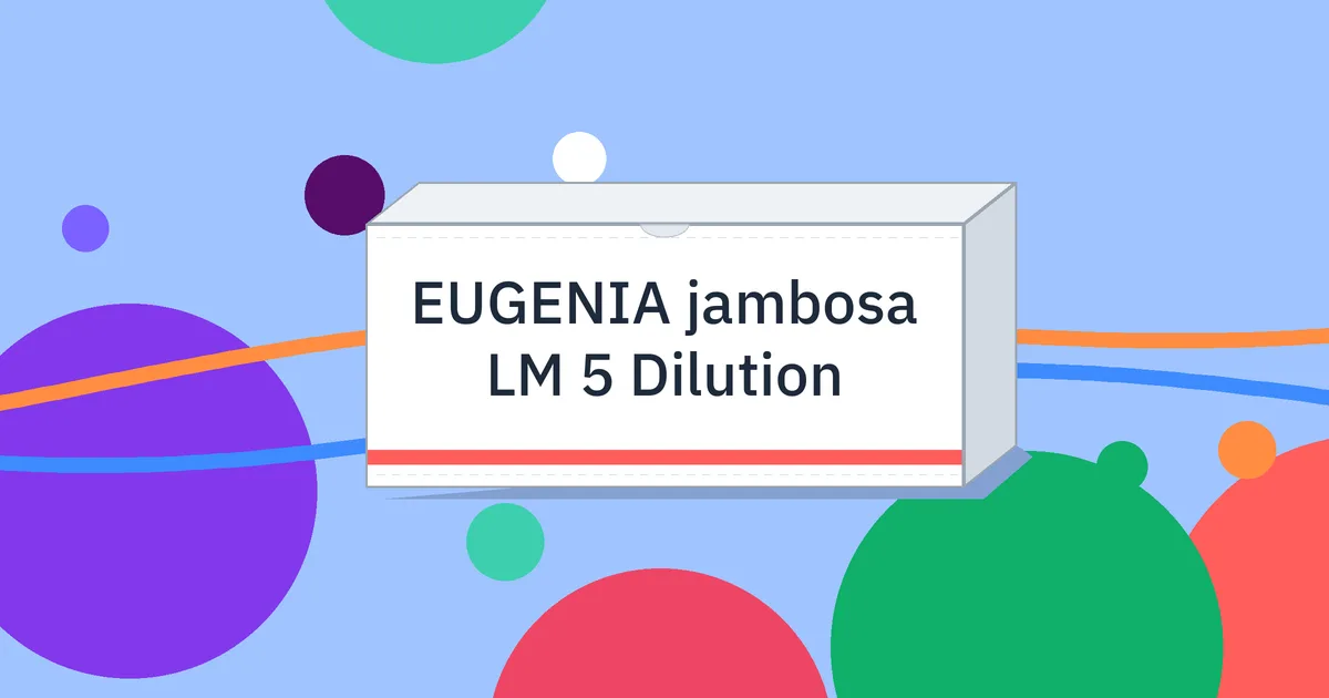 Symbolbild: Packung mit der Aufschrift EUGENIA jambosa LM 5 Dilution (PZN 13480817) – Verfügbarkeit und Bezug in Apotheken in Frankfurt am Main