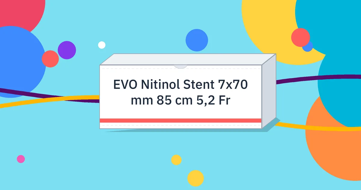 Symbolbild: Packung mit der Aufschrift EVO Nitinol Stent 7x70 mm 85 cm 5,2 Fr (PZN 00224165) – Verfügbarkeit und Bezug in Apotheken in Frankfurt am Main
