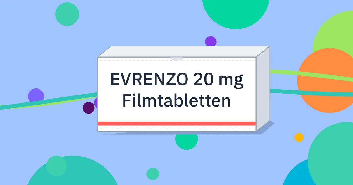 Symbolbild: Packung mit der Aufschrift EVRENZO 20 mg Filmtabletten (PZN 18738491) – Verfügbarkeit und Bezug in Apotheken in Frankfurt am Main