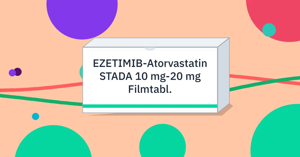 Symbolbild: Packung mit der Aufschrift EZETIMIB-Atorvastatin STADA 10 mg-20 mg Filmtabl. (PZN 18908349) – Verfügbarkeit und Bezug in Apotheken in Frankfurt am Main