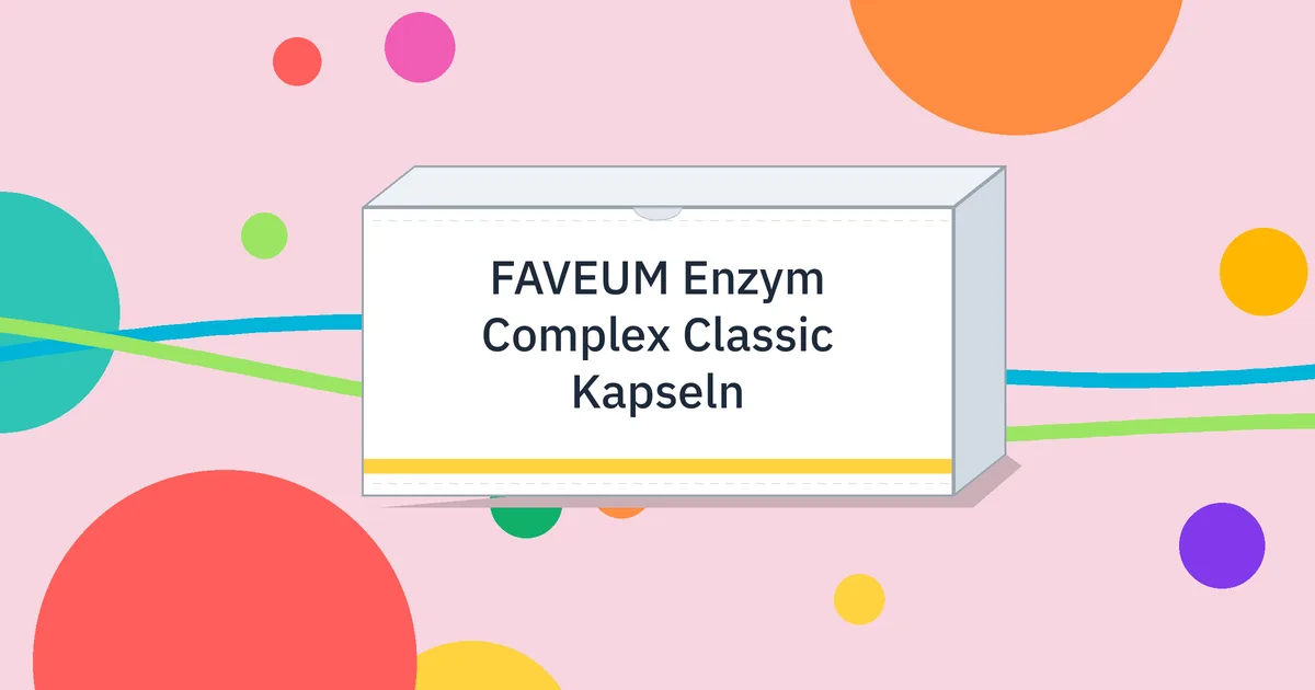 Symbolbild: Packung mit der Aufschrift FAVEUM Enzym Complex Classic Kapseln (PZN 17522412) – Verfügbarkeit und Bezug in Apotheken in Frankfurt am Main