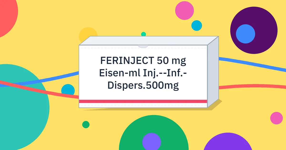 Symbolbild: Packung mit der Aufschrift FERINJECT 50 mg Eisen-ml Inj.--Inf.-Dispers.500mg (PZN 19687985) – Verfügbarkeit und Bezug in Apotheken in Frankfurt am Main