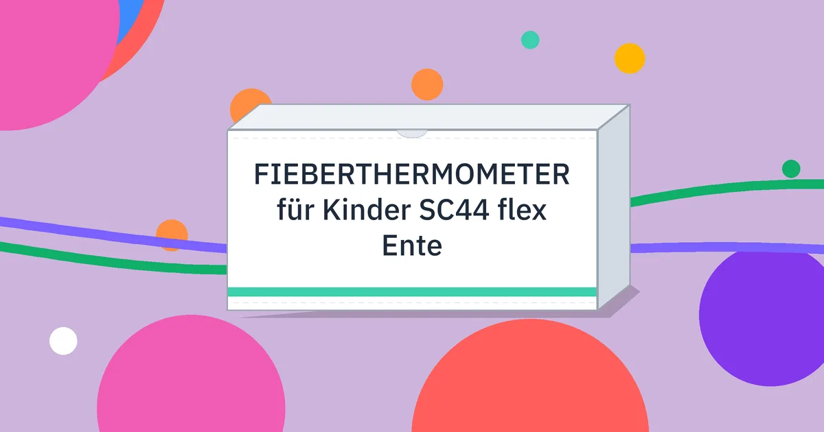 Symbolbild: Packung mit der Aufschrift FIEBERTHERMOMETER für Kinder SC44 flex Ente (PZN 19150386) – Verfügbarkeit und Bezug in Apotheken in Frankfurt am Main