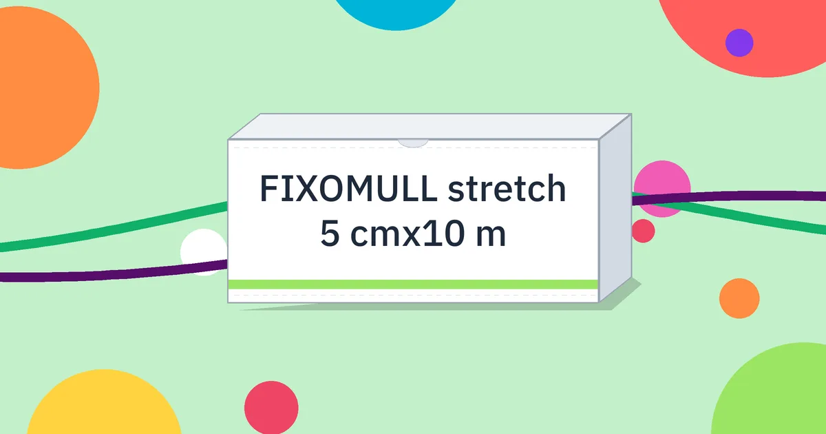 Symbolbild: Packung mit der Aufschrift FIXOMULL stretch 5 cmx10 m (PZN 20371856) – Verfügbarkeit und Bezug in Apotheken in Frankfurt am Main