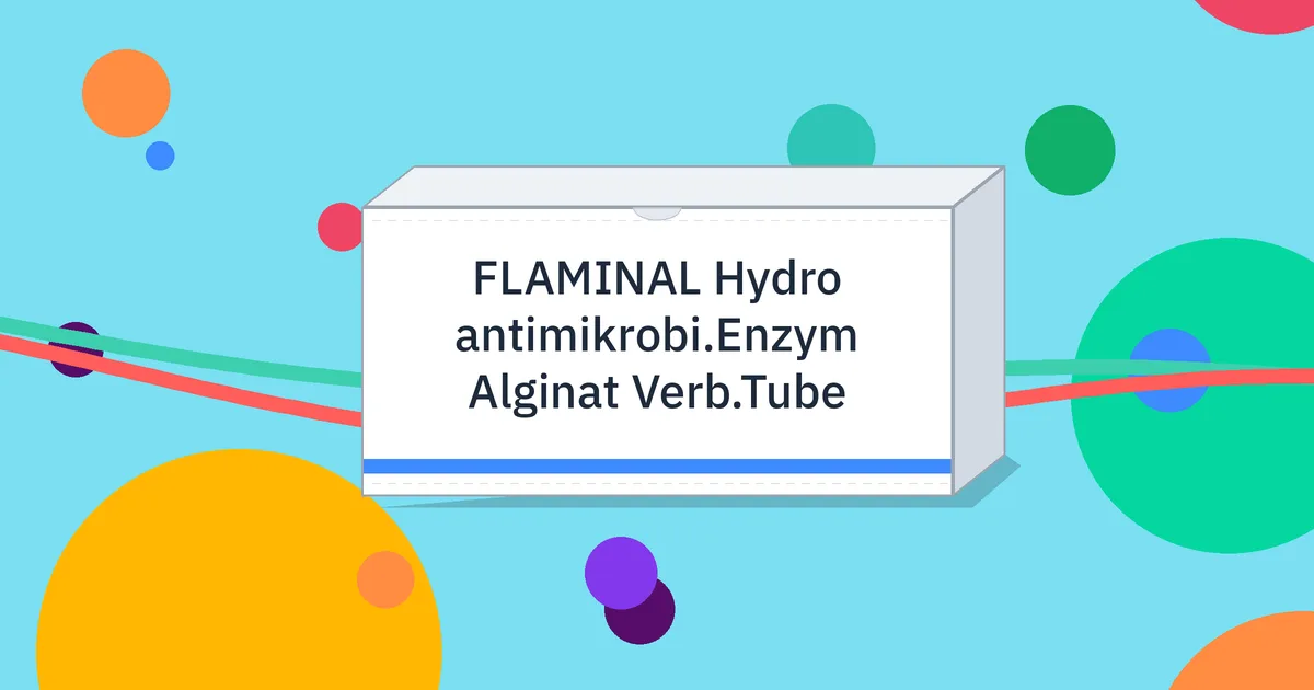 Symbolbild: Packung mit der Aufschrift FLAMINAL Hydro antimikrobi.Enzym Alginat Verb.Tube (PZN 19340431) – Verfügbarkeit und Bezug in Apotheken in Frankfurt am Main