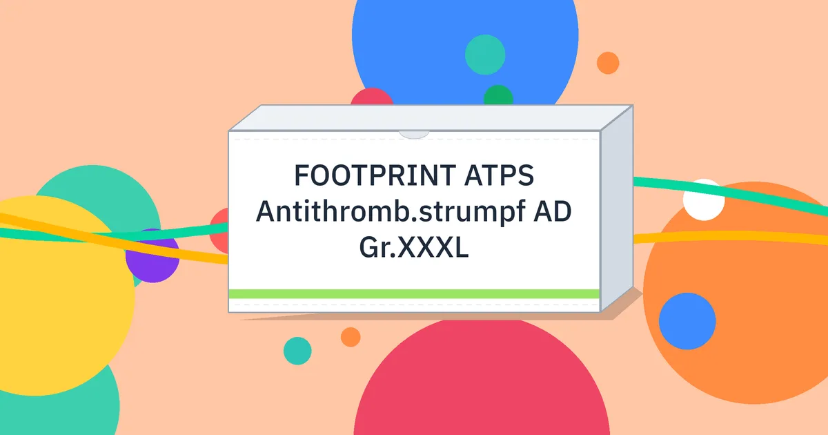 Symbolbild: Packung mit der Aufschrift FOOTPRINT ATPS Antithromb.strumpf AD Gr.XXXL (PZN 11608489) – Verfügbarkeit und Bezug in Apotheken in Frankfurt am Main