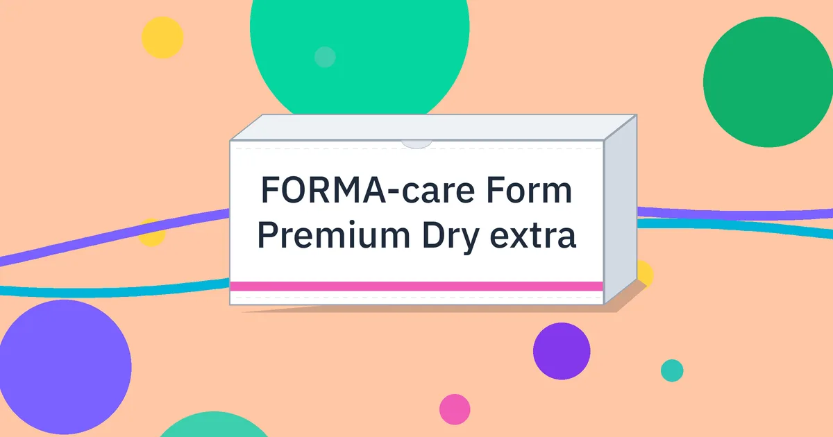 Symbolbild: Packung mit der Aufschrift FORMA-care Form Premium Dry extra (PZN 08459703) – Verfügbarkeit und Bezug in Apotheken in Frankfurt am Main