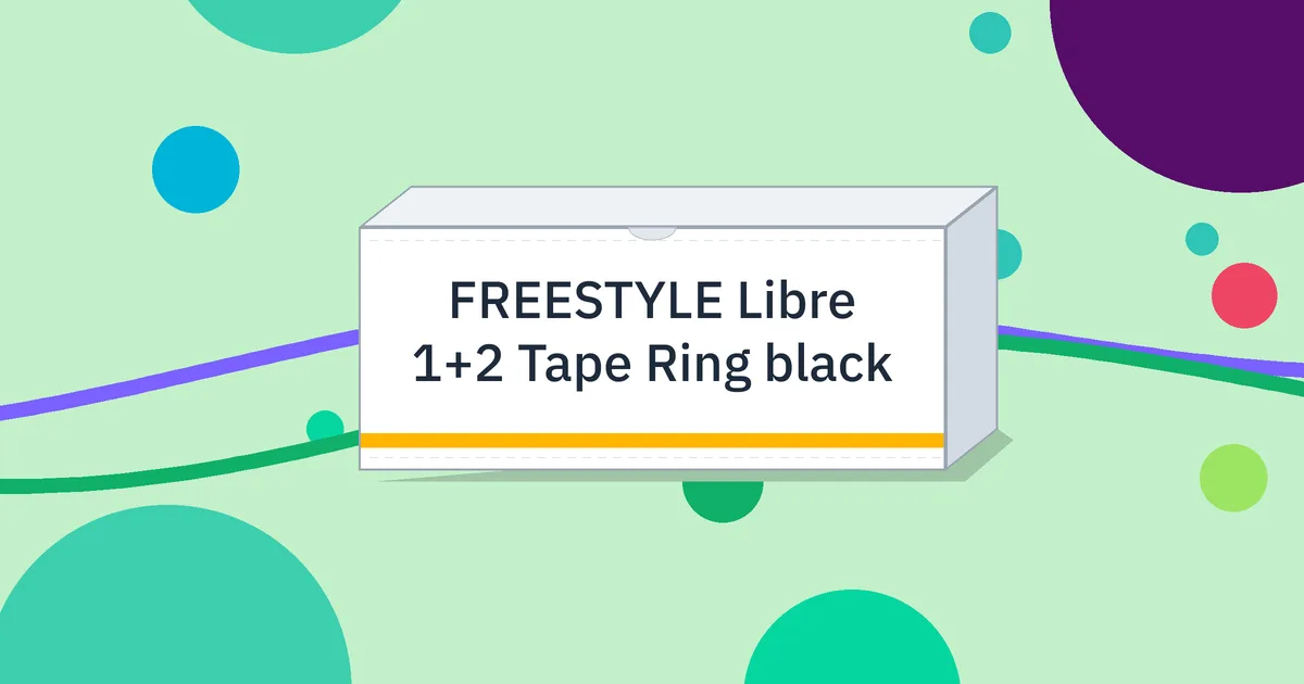 Symbolbild: Packung mit der Aufschrift FREESTYLE Libre 1+2 Tape Ring black (PZN 18177673) – Verfügbarkeit und Bezug in Apotheken in Frankfurt am Main