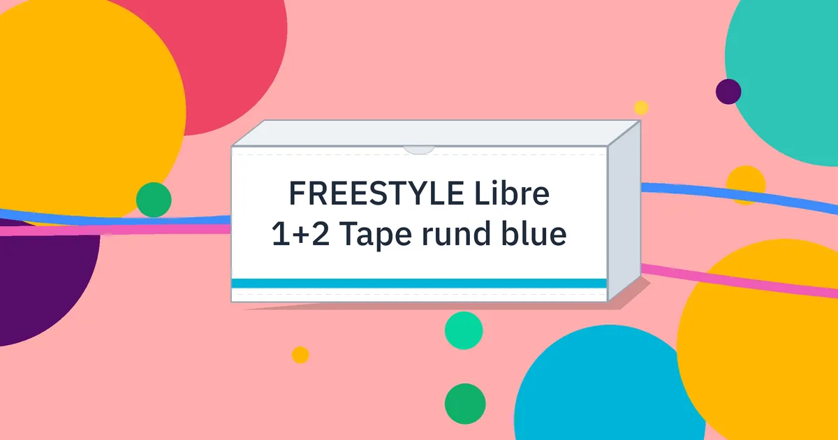 Symbolbild: Packung mit der Aufschrift FREESTYLE Libre 1+2 Tape rund blue (PZN 18177549) – Verfügbarkeit und Bezug in Apotheken in Frankfurt am Main