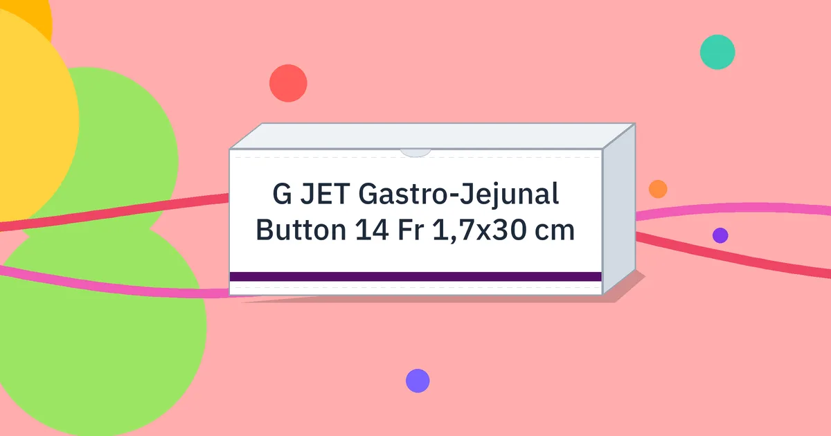 Symbolbild: Packung mit der Aufschrift G JET Gastro-Jejunal Button 14 Fr 1,7x30 cm (PZN 14346498) – Verfügbarkeit und Bezug in Apotheken in Frankfurt am Main