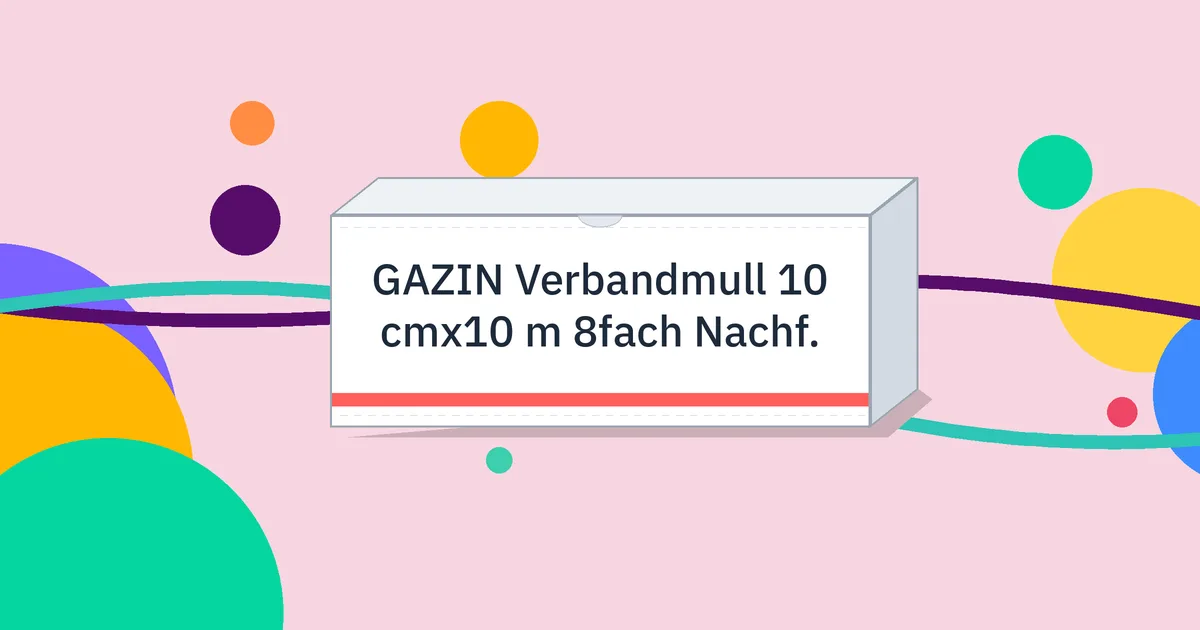 Symbolbild: Packung mit der Aufschrift GAZIN Verbandmull 10 cmx10 m 8fach Nachf. (PZN 04855187) – Verfügbarkeit und Bezug in Apotheken in Frankfurt am Main