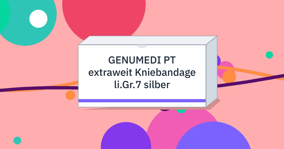 Symbolbild: Packung mit der Aufschrift GENUMEDI PT extraweit Kniebandage li.Gr.7 silber (PZN 15314112) – Verfügbarkeit und Bezug in Apotheken in Frankfurt am Main