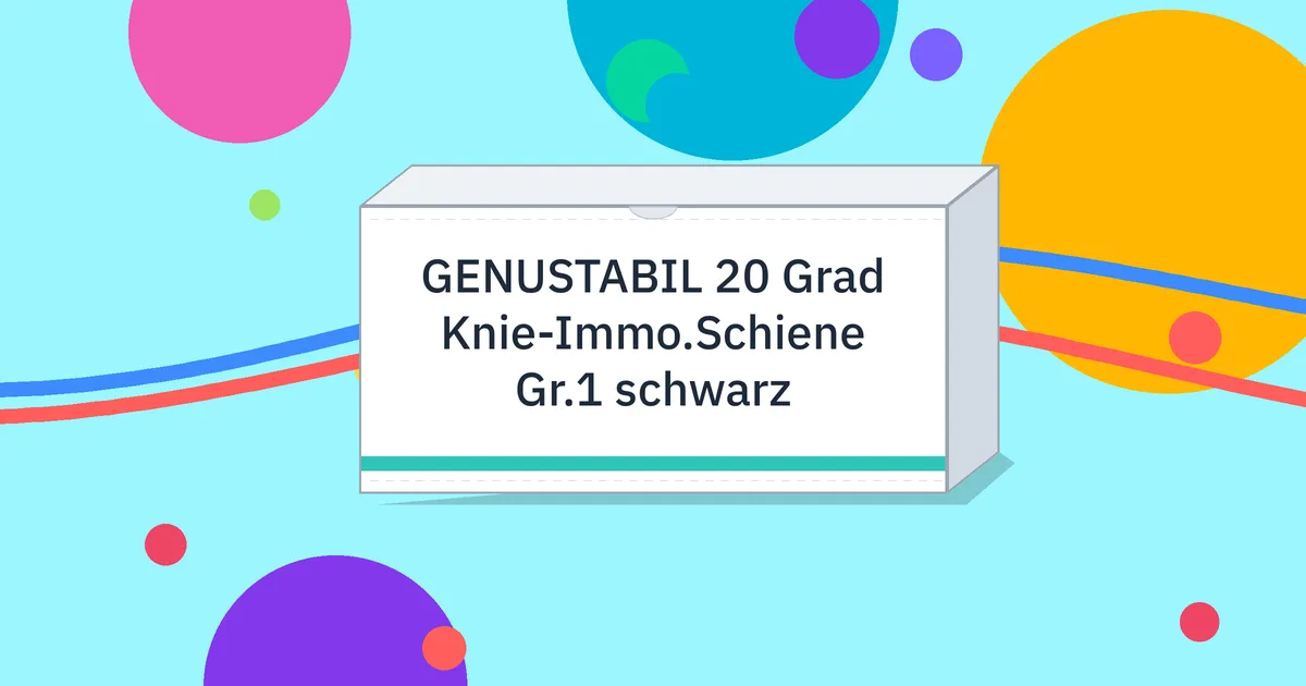Symbolbild: Packung mit der Aufschrift GENUSTABIL 20 Grad Knie-Immo.Schiene Gr.1 schwarz (PZN 19780822) – Verfügbarkeit und Bezug in Apotheken in Frankfurt am Main