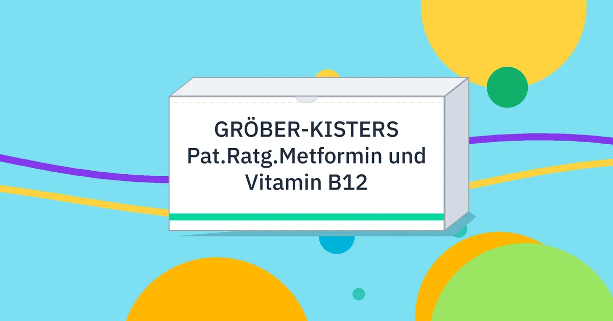 Symbolbild: Packung mit der Aufschrift GRÖBER-KISTERS Pat.Ratg.Metformin und Vitamin B12 (PZN 11053749) – Verfügbarkeit und Bezug in Apotheken in Frankfurt am Main