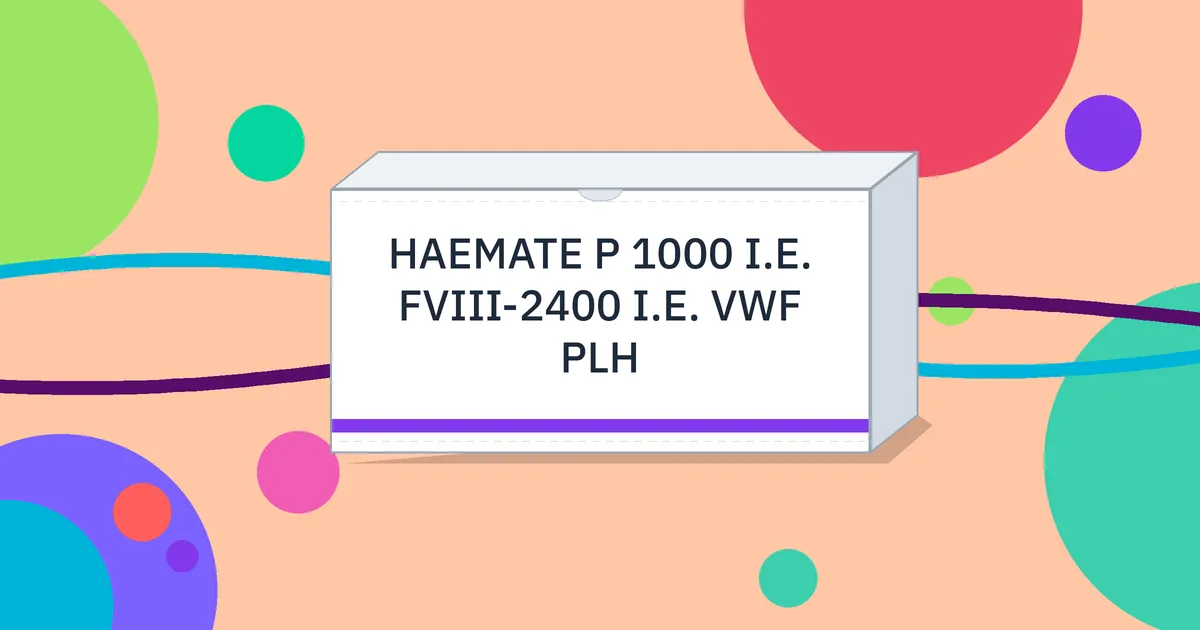 Symbolbild: Packung mit der Aufschrift HAEMATE P 1000 I.E. FVIII-2400 I.E. VWF PLH (PZN 17533048) – Verfügbarkeit und Bezug in Apotheken in Frankfurt am Main