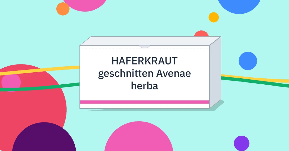 Symbolbild: Packung mit der Aufschrift HAFERKRAUT geschnitten Avenae herba (PZN 20954121) – Verfügbarkeit und Bezug in Apotheken in Frankfurt am Main