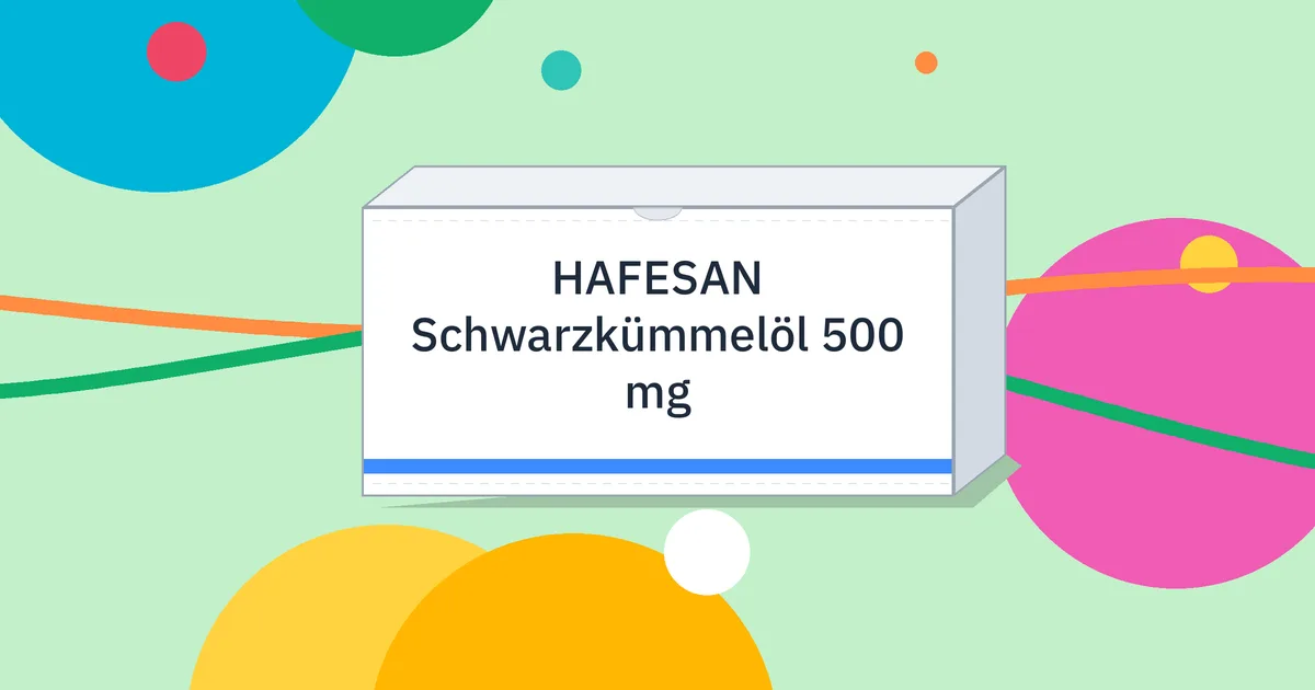 Symbolbild: Packung mit der Aufschrift HAFESAN Schwarzkümmelöl 500 mg (PZN 03240667) – Verfügbarkeit und Bezug in Apotheken in Frankfurt am Main