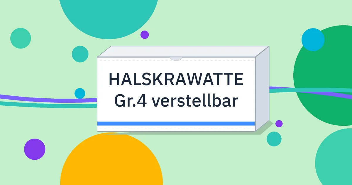 Symbolbild: Packung mit der Aufschrift HALSKRAWATTE Gr.4 verstellbar (PZN 02439237) – Verfügbarkeit und Bezug in Apotheken in Frankfurt am Main