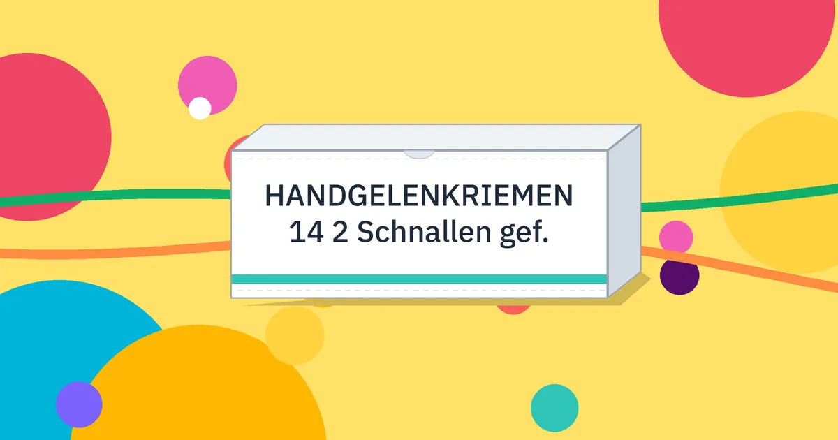 Symbolbild: Packung mit der Aufschrift HANDGELENKRIEMEN 14 2 Schnallen gef. (PZN 02693183) – Verfügbarkeit und Bezug in Apotheken in Frankfurt am Main