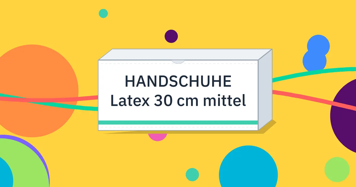 Symbolbild: Packung mit der Aufschrift HANDSCHUHE Latex 30 cm mittel (PZN 09287405) – Verfügbarkeit und Bezug in Apotheken in Frankfurt am Main
