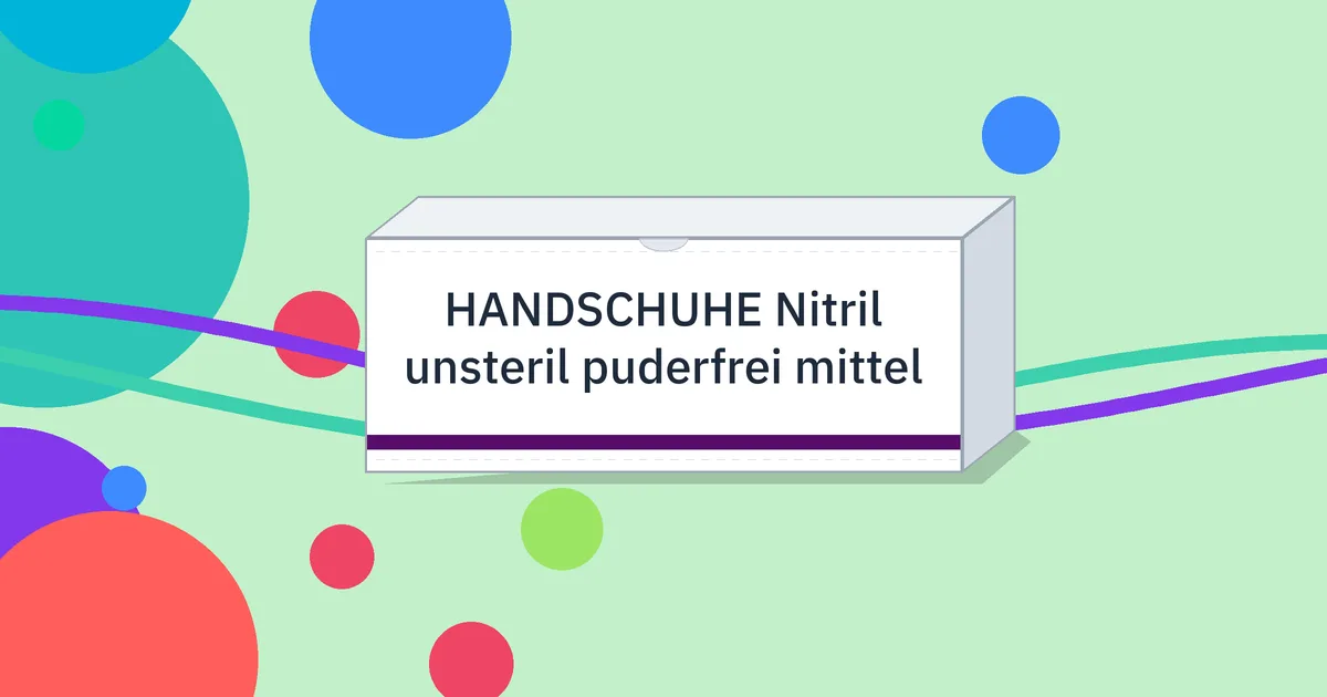 Symbolbild: Packung mit der Aufschrift HANDSCHUHE Nitril unsteril puderfrei mittel (PZN 09275247) – Verfügbarkeit und Bezug in Apotheken in Frankfurt am Main