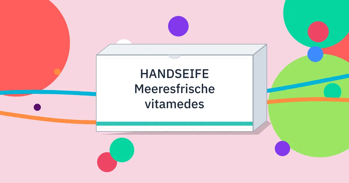 Symbolbild: Packung mit der Aufschrift HANDSEIFE Meeresfrische vitamedes (PZN 19781247) – Verfügbarkeit und Bezug in Apotheken in Frankfurt am Main