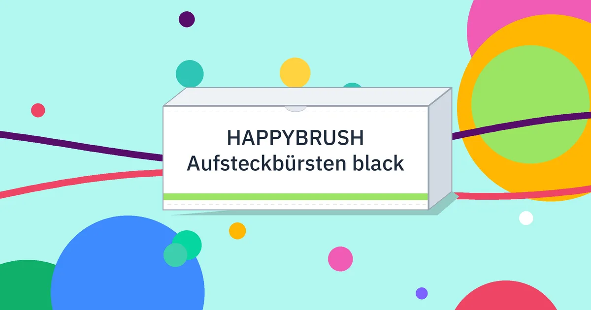 Symbolbild: Packung mit der Aufschrift HAPPYBRUSH Aufsteckbürsten black (PZN 14215856) – Verfügbarkeit und Bezug in Apotheken in Frankfurt am Main