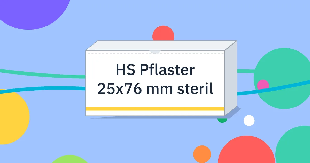 Symbolbild: Packung mit der Aufschrift HS Pflaster 25x76 mm steril (PZN 06436508) – Verfügbarkeit und Bezug in Apotheken in Frankfurt am Main