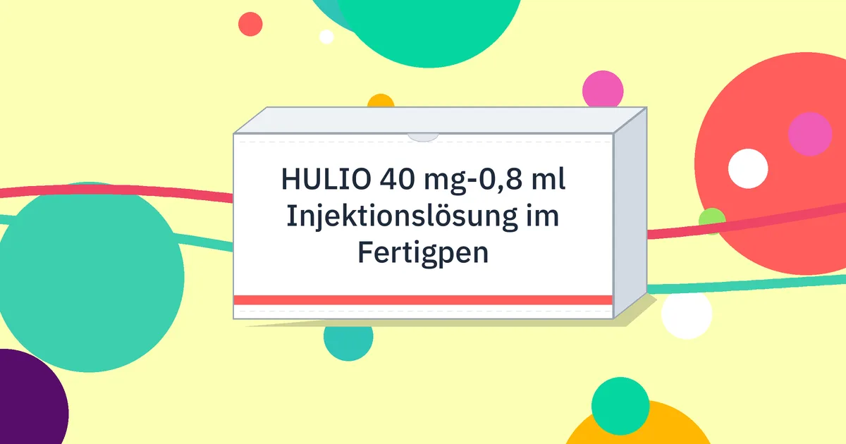 Symbolbild: Packung mit der Aufschrift HULIO 40 mg-0,8 ml Injektionslösung im Fertigpen (PZN 15617166) – Verfügbarkeit und Bezug in Apotheken in Frankfurt am Main