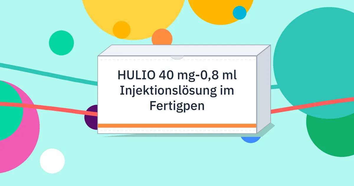 Symbolbild: Packung mit der Aufschrift HULIO 40 mg-0,8 ml Injektionslösung im Fertigpen (PZN 15863008) – Verfügbarkeit und Bezug in Apotheken in Frankfurt am Main