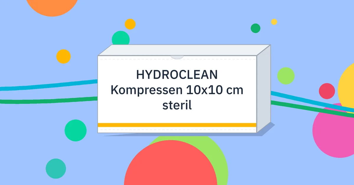 Symbolbild: Packung mit der Aufschrift HYDROCLEAN Kompressen 10x10 cm steril (PZN 18127511) – Verfügbarkeit und Bezug in Apotheken in Frankfurt am Main