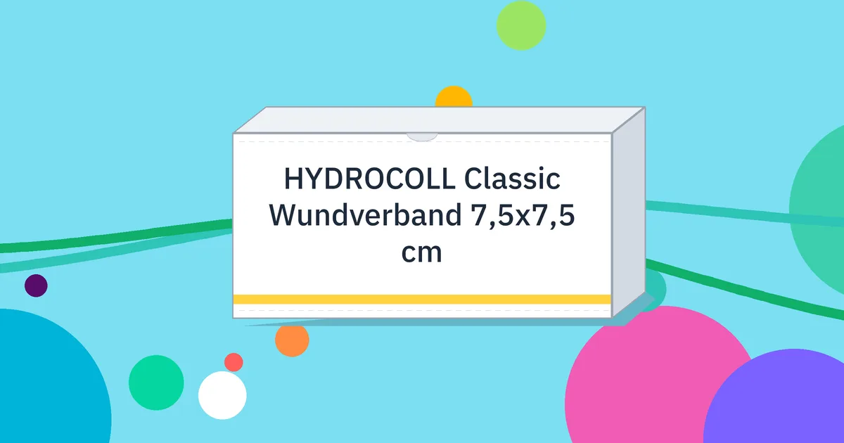 Symbolbild: Packung mit der Aufschrift HYDROCOLL Classic Wundverband 7,5x7,5 cm (PZN 19851077) – Verfügbarkeit und Bezug in Apotheken in Frankfurt am Main