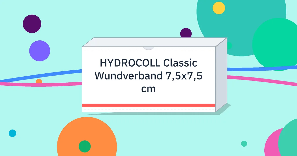 Symbolbild: Packung mit der Aufschrift HYDROCOLL Classic Wundverband 7,5x7,5 cm (PZN 20271994) – Verfügbarkeit und Bezug in Apotheken in Frankfurt am Main