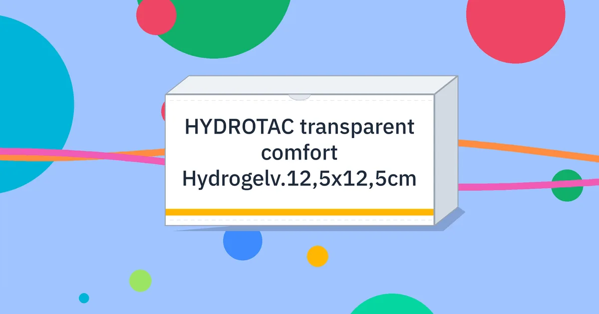 Symbolbild: Packung mit der Aufschrift HYDROTAC transparent comfort Hydrogelv.12,5x12,5cm (PZN 17515688) – Verfügbarkeit und Bezug in Apotheken in Frankfurt am Main