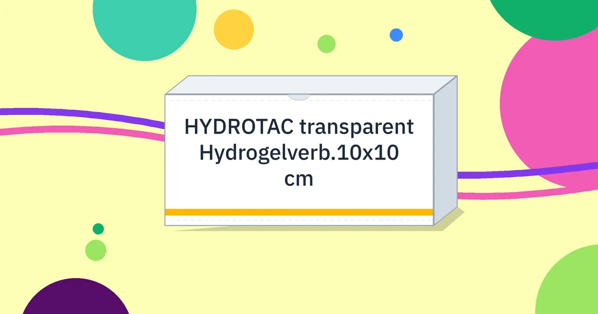 Symbolbild: Packung mit der Aufschrift HYDROTAC transparent Hydrogelverb.10x10 cm (PZN 20691549) – Verfügbarkeit und Bezug in Apotheken in Frankfurt am Main