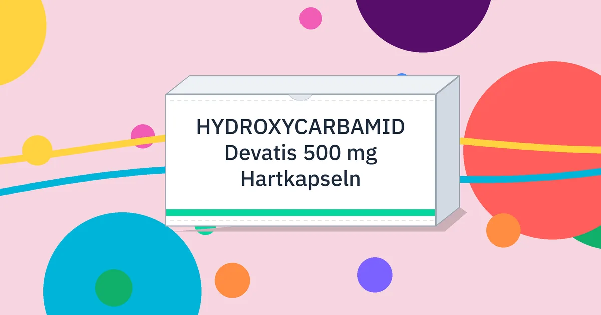 Symbolbild: Packung mit der Aufschrift HYDROXYCARBAMID Devatis 500 mg Hartkapseln (PZN 15613168) – Verfügbarkeit und Bezug in Apotheken in Frankfurt am Main