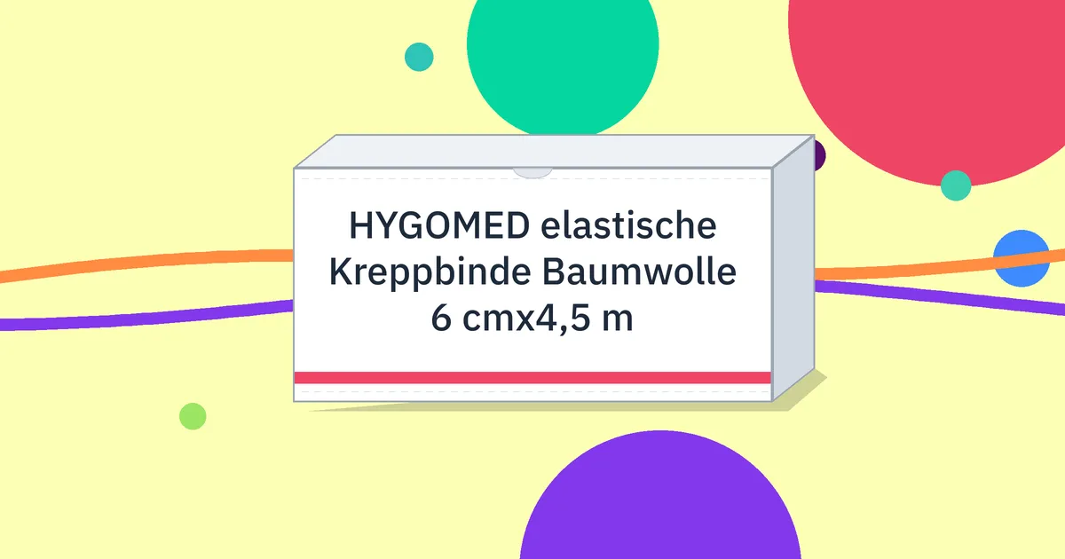 Symbolbild: Packung mit der Aufschrift HYGOMED elastische Kreppbinde Baumwolle 6 cmx4,5 m (PZN 20383049) – Verfügbarkeit und Bezug in Apotheken in Frankfurt am Main