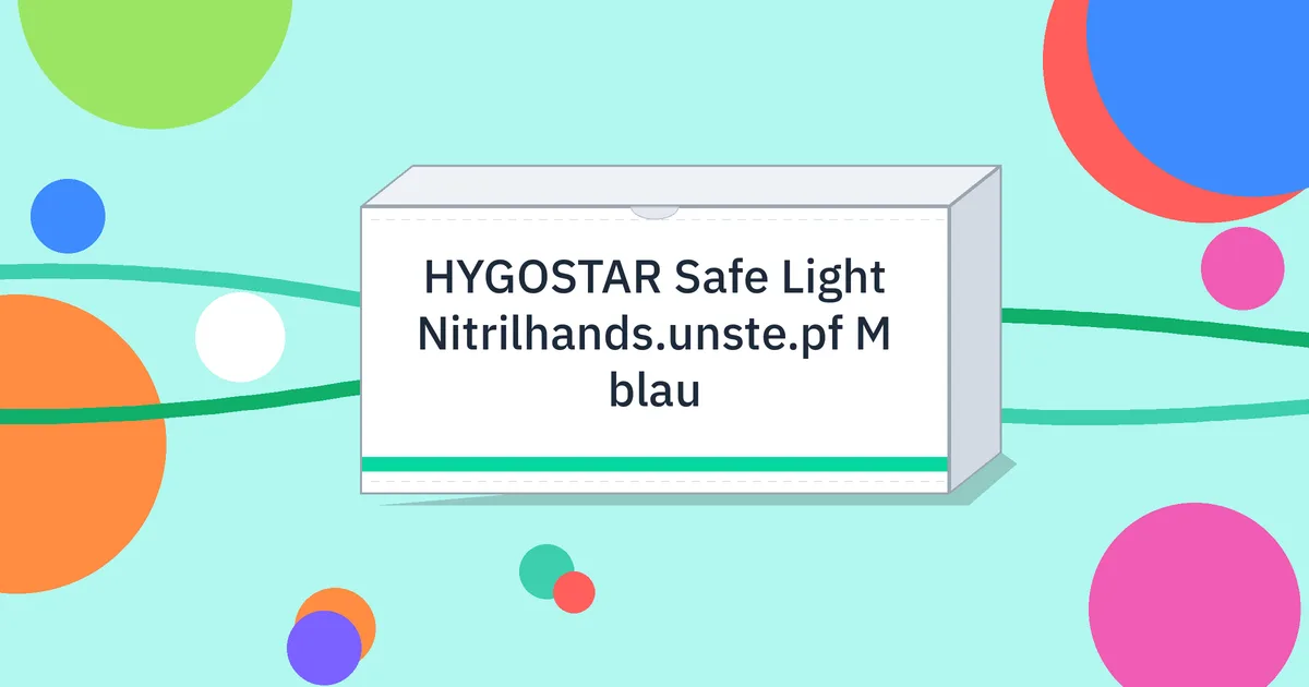 Symbolbild: Packung mit der Aufschrift HYGOSTAR Safe Light Nitrilhands.unste.pf M blau (PZN 17160920) – Verfügbarkeit und Bezug in Apotheken in Frankfurt am Main