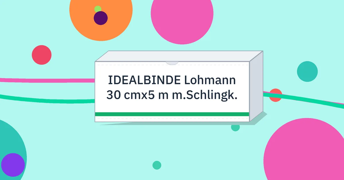 Symbolbild: Packung mit der Aufschrift IDEALBINDE Lohmann 30 cmx5 m m.Schlingk. (PZN 15998607) – Verfügbarkeit und Bezug in Apotheken in Frankfurt am Main