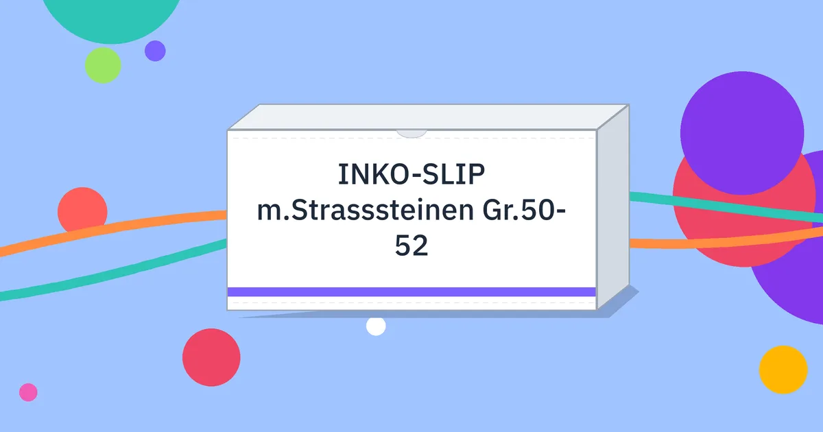 Symbolbild: Packung mit der Aufschrift INKO-SLIP m.Strasssteinen Gr.50-52 (PZN 16515290) – Verfügbarkeit und Bezug in Apotheken in Frankfurt am Main