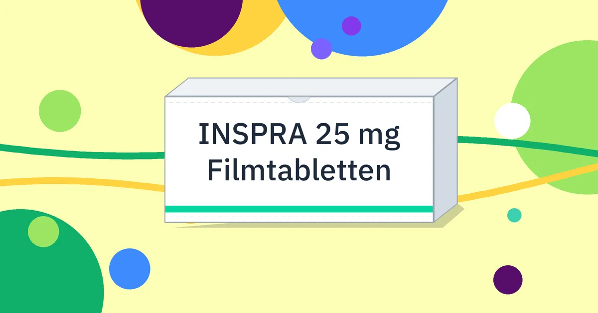 Symbolbild: Packung mit der Aufschrift INSPRA 25 mg Filmtabletten (PZN 11230200) – Verfügbarkeit und Bezug in Apotheken in Frankfurt am Main