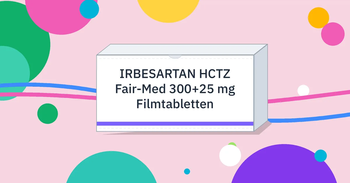 Symbolbild: Packung mit der Aufschrift IRBESARTAN HCTZ Fair-Med 300+25 mg Filmtabletten (PZN 14167749) – Verfügbarkeit und Bezug in Apotheken in Frankfurt am Main