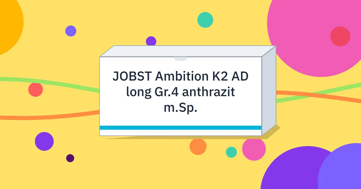 Symbolbild: Packung mit der Aufschrift JOBST Ambition K2 AD long Gr.4 anthrazit m.Sp. (PZN 11020483) – Verfügbarkeit und Bezug in Apotheken in Frankfurt am Main