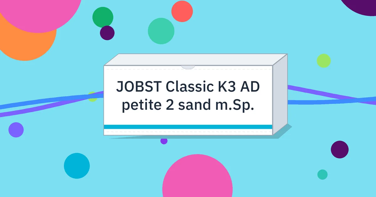 Symbolbild: Packung mit der Aufschrift JOBST Classic K3 AD petite 2 sand m.Sp. (PZN 13070060) – Verfügbarkeit und Bezug in Apotheken in Frankfurt am Main