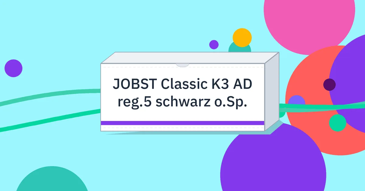 Symbolbild: Packung mit der Aufschrift JOBST Classic K3 AD reg.5 schwarz o.Sp. (PZN 13071527) – Verfügbarkeit und Bezug in Apotheken in Frankfurt am Main
