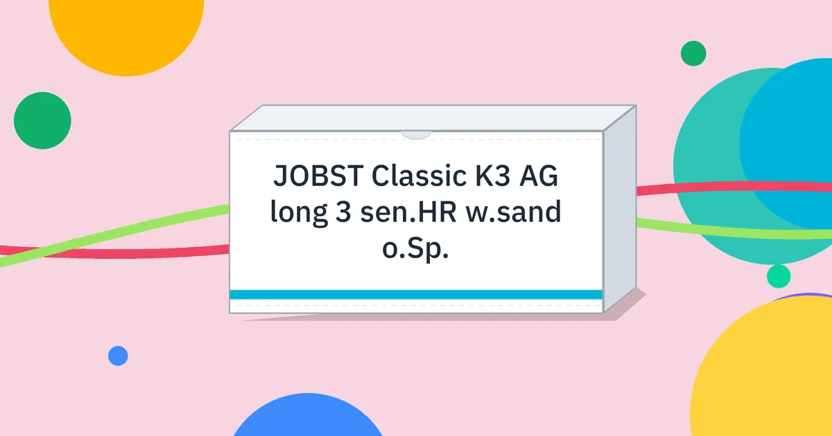 Symbolbild: Packung mit der Aufschrift JOBST Classic K3 AG long 3 sen.HR w.sand o.Sp. (PZN 17958457) – Verfügbarkeit und Bezug in Apotheken in Frankfurt am Main