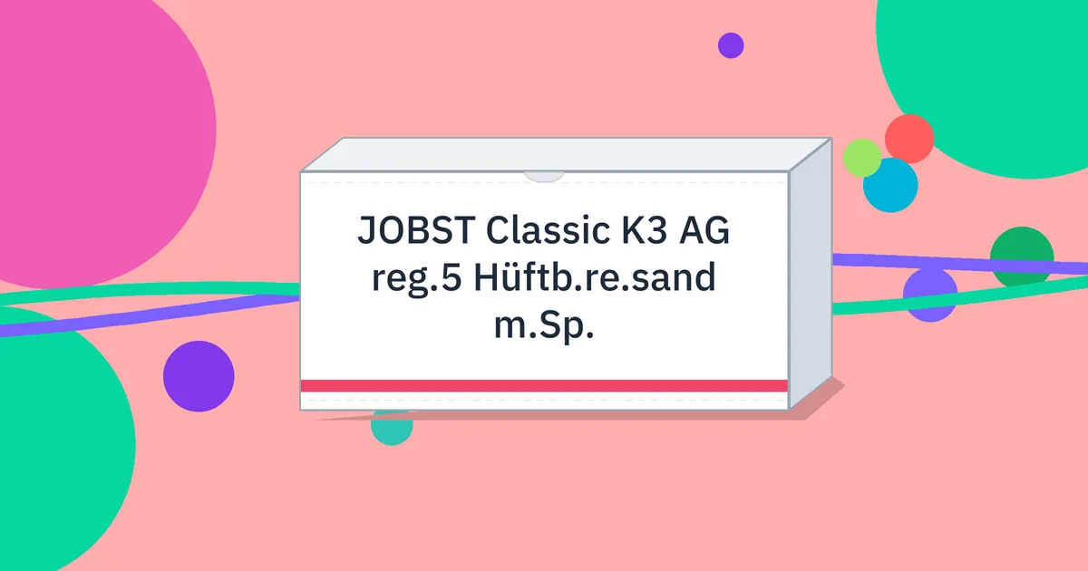 Symbolbild: Packung mit der Aufschrift JOBST Classic K3 AG reg.5 Hüftb.re.sand m.Sp. (PZN 13076335) – Verfügbarkeit und Bezug in Apotheken in Frankfurt am Main