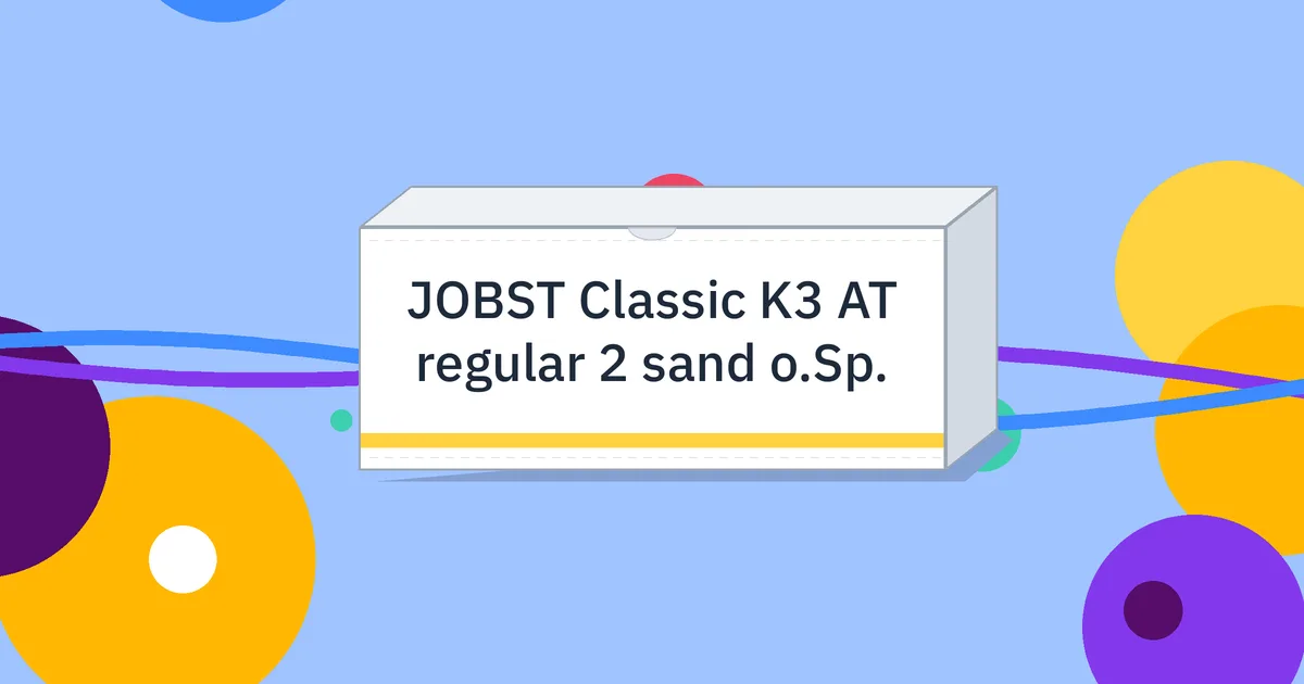 Symbolbild: Packung mit der Aufschrift JOBST Classic K3 AT regular 2 sand o.Sp. (PZN 13078268) – Verfügbarkeit und Bezug in Apotheken in Frankfurt am Main