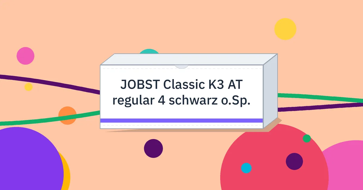 Symbolbild: Packung mit der Aufschrift JOBST Classic K3 AT regular 4 schwarz o.Sp. (PZN 13078340) – Verfügbarkeit und Bezug in Apotheken in Frankfurt am Main