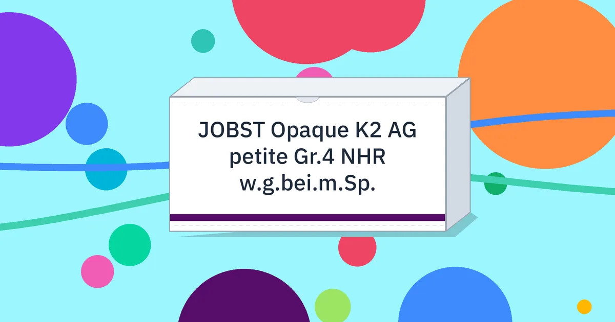 Symbolbild: Packung mit der Aufschrift JOBST Opaque K2 AG petite Gr.4 NHR w.g.bei.m.Sp. (PZN 16284117) – Verfügbarkeit und Bezug in Apotheken in Frankfurt am Main